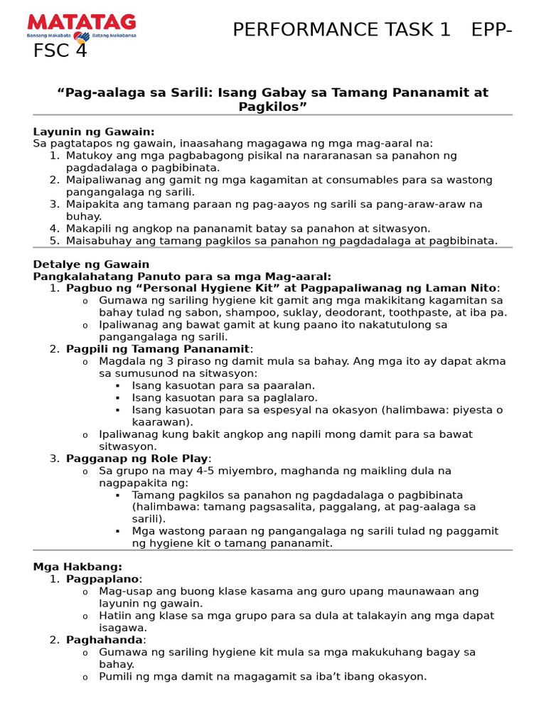 Epp-fsc 4 - Performance Task 1 | PDF