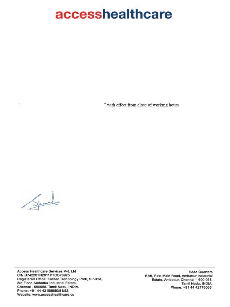 Relieving Letter for Prakash J - Access Healthcare | PDF