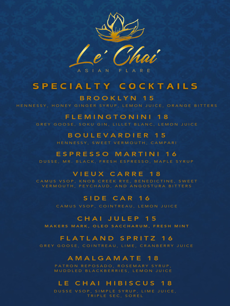 Le Chai Menu | PDF | Thai Cuisine | Scallion