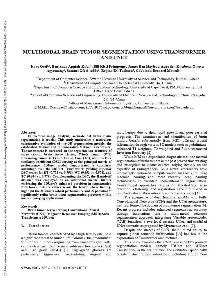 Osei2024 Multimodal Brain Tumor Segmentation Using Transformer And