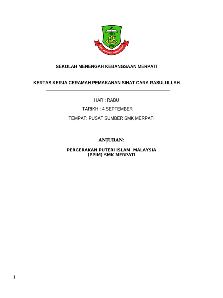 KERTAS KERJA CERAMAH PEMAKANAN SIHAT CARA RASULULLAH | PDF