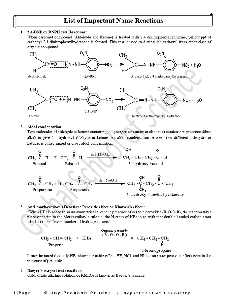Organic Chemistry Name Reactions | PDF | Amine | Aldehyde