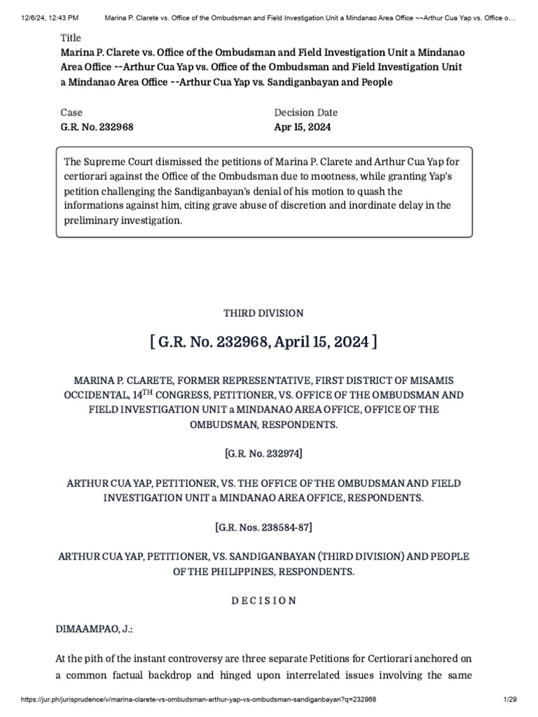 Supreme Court Ruling on Clarete and Yap Cases | PDF | Arrest | Probable ...