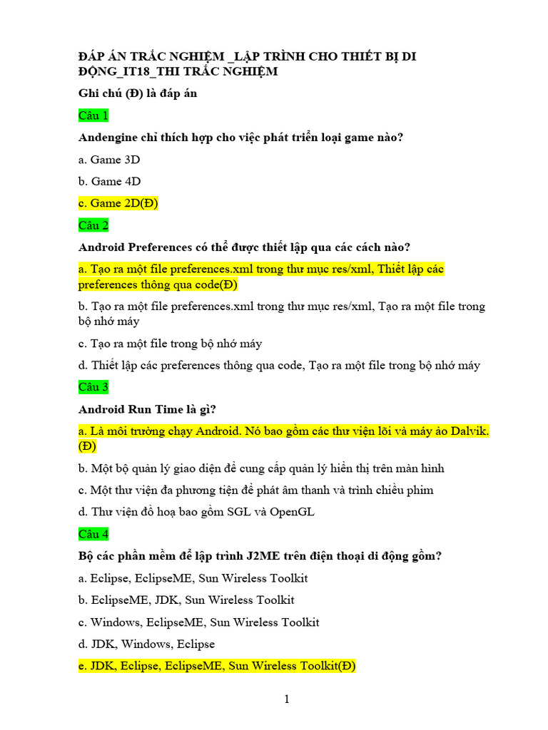 (123doc) - Dap-An-Trac-Nghiem-Lap-Trinh-Cho-Thiet-Bi-Di-Dong-It18-Thi-Trac-Nghiem | PDF