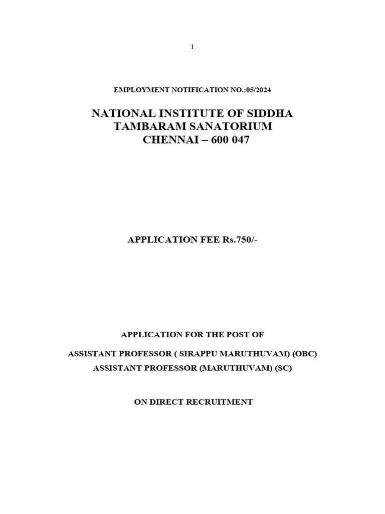 Nis Vacancy Notification 5 24 Application Assistant Prof SPM Maruthuvam ...