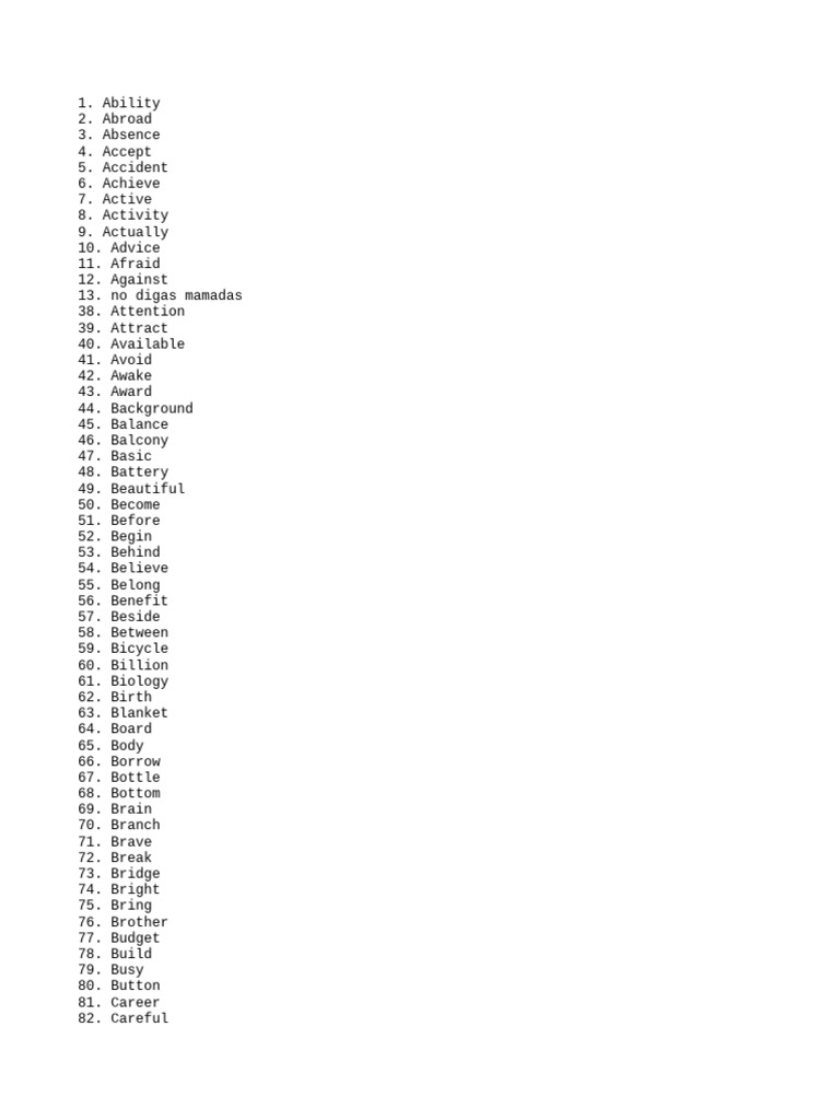Vocabulary List of Common Words | PDF