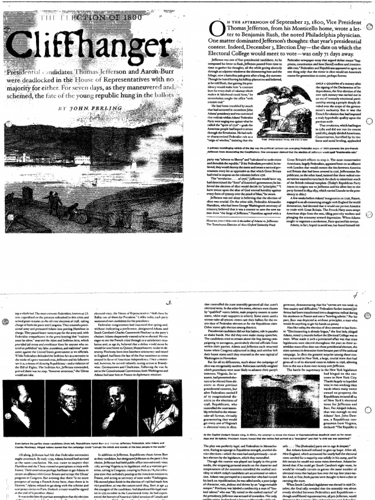 Cliffhanger and Questions | PDF | Federalist Party | Thomas Jefferson