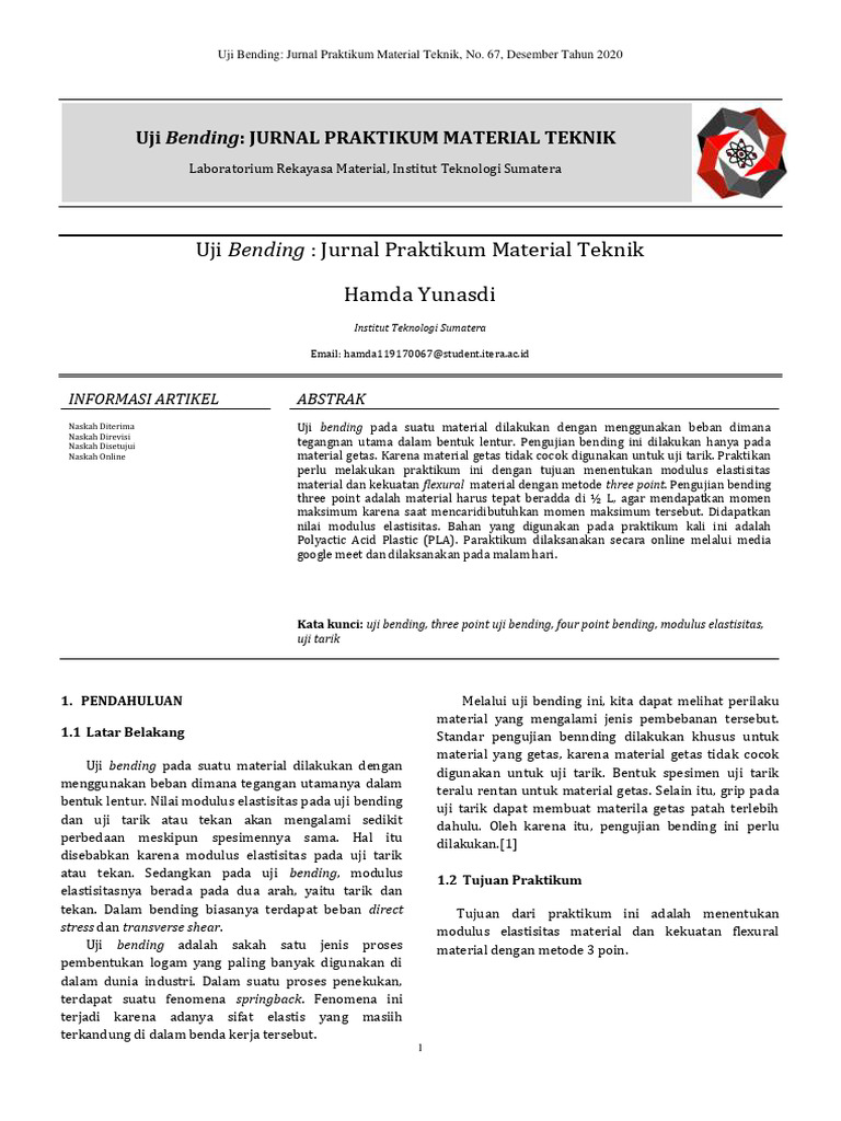Uji Bending Jurnal Praktikum Material Te | PDF