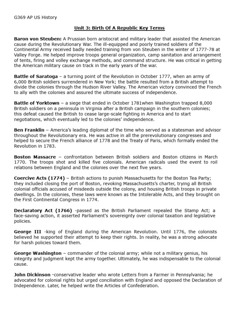 Unit 3 - Birth of A Republic Key Terms | PDF | Alexander Hamilton ...