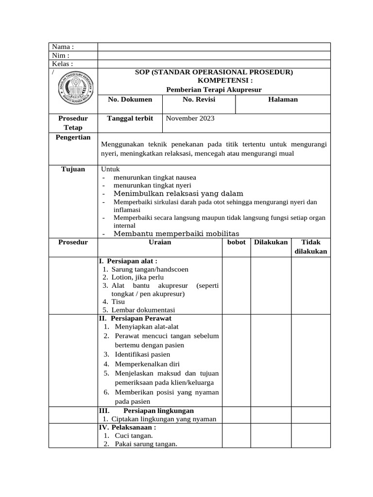 SOP Terapi Akupresur | PDF