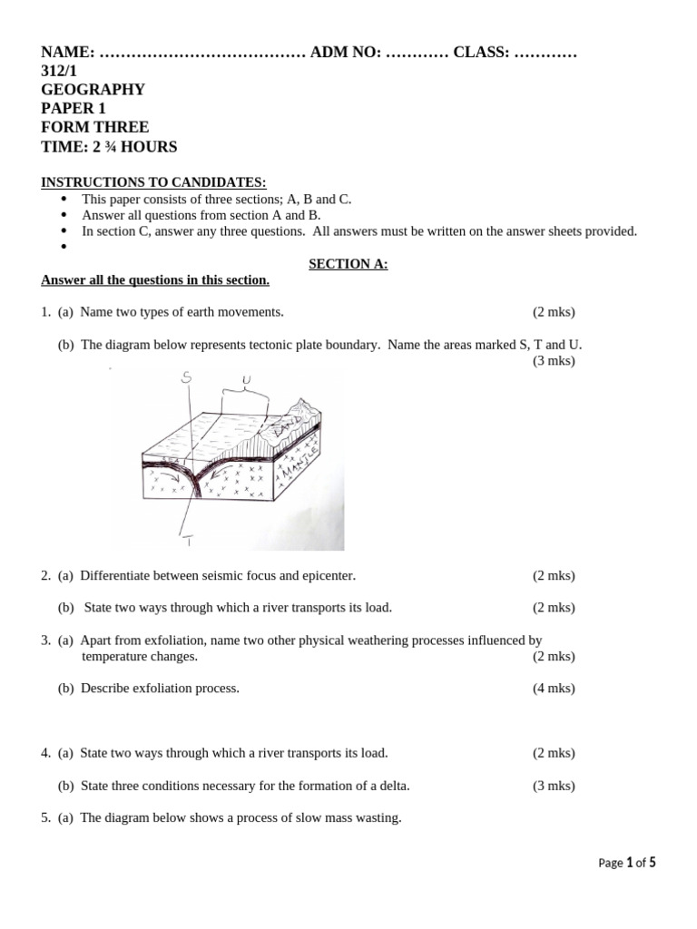 Geo PP1 QNS Form 3 2022 End Term 1 Teacher - Co - .Ke | PDF | Volcano | Earth Sciences