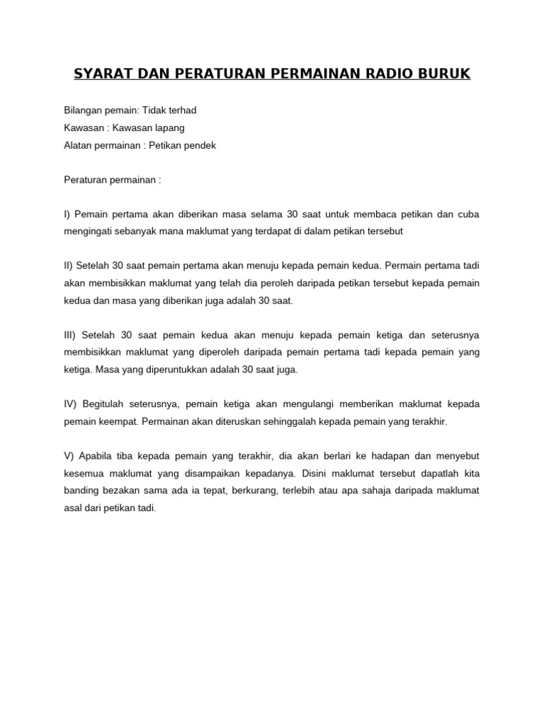 SYARAT DAN PERATURAN PERMAINAN RADIO BURUK | PDF