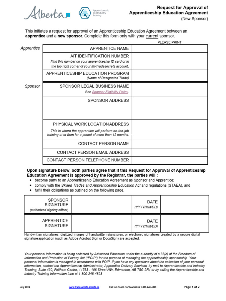 Apprenticeship Agreement Approval Request | PDF | Apprenticeship