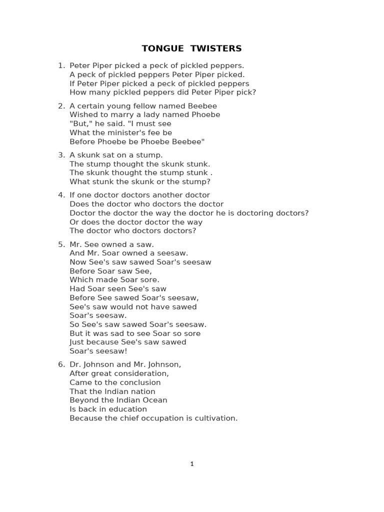 Tongue Twisters | PDF