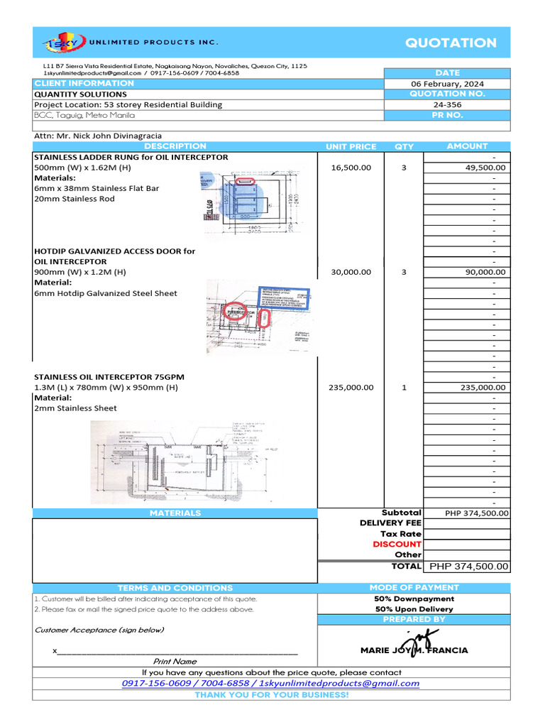 Quotation For Quantity Solutions 24-356 | PDF