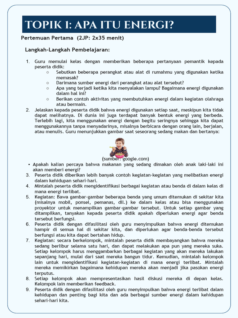 3010 - Topik 1 (Apa Itu Energi) - Langkah Pembelajaran - Syanet SLK 1 | PDF