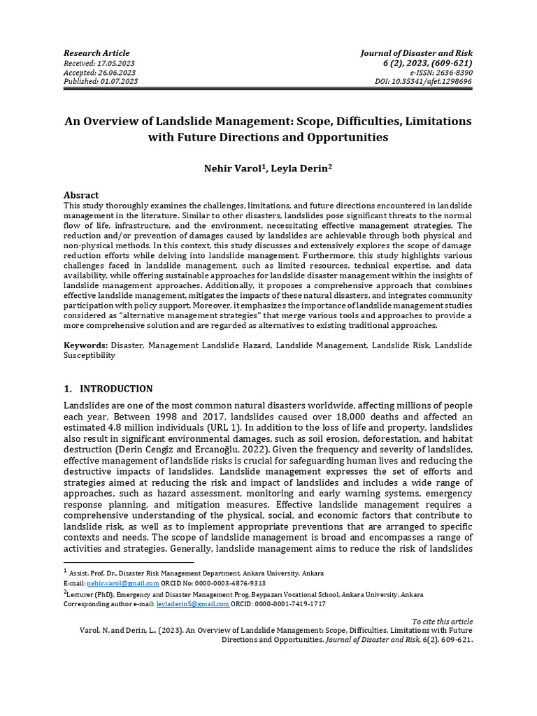 An Overview of Landslide Management Scope, Difficulties, Limitations ...
