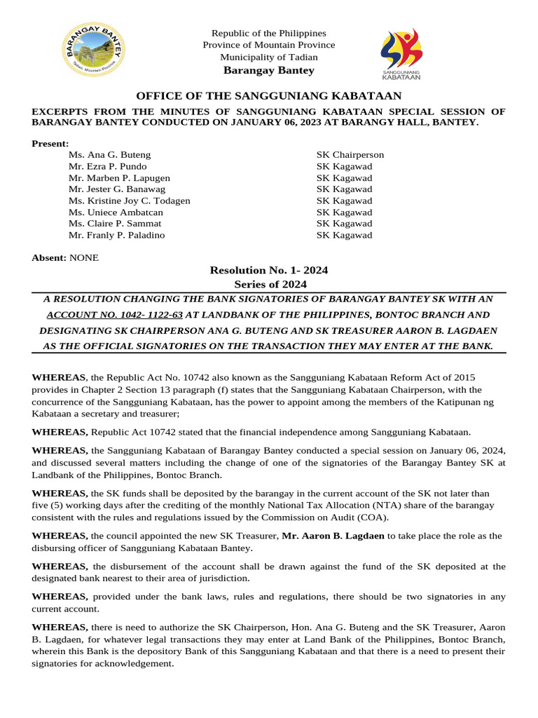 SK Bank Signatory Change Resolution | PDF | Banks