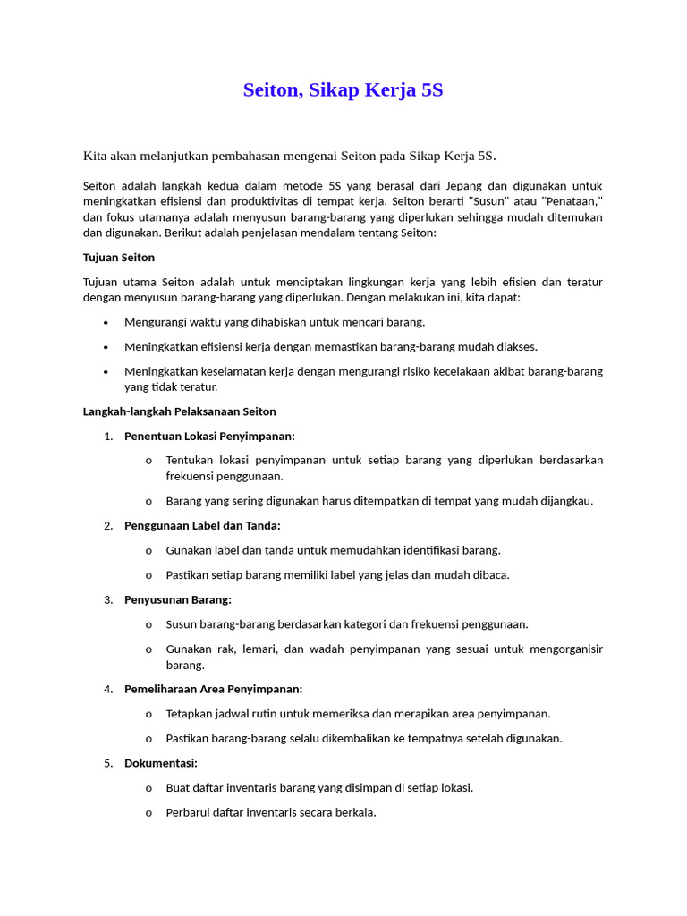 Implementasi Seiton dalam 5S | PDF