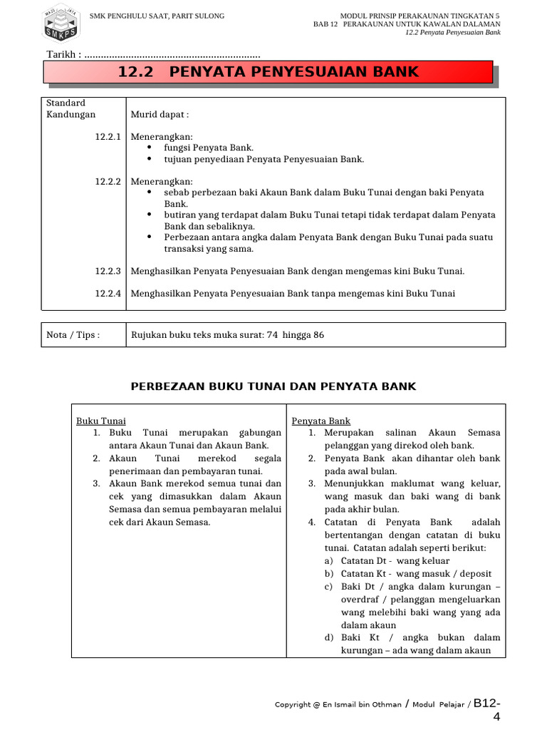 Penyata Penyesuaian Bank Tingkatan 5 | PDF
