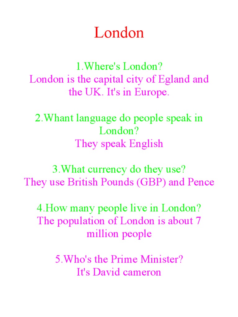 London: Capital, Language, Currency, Population | PDF