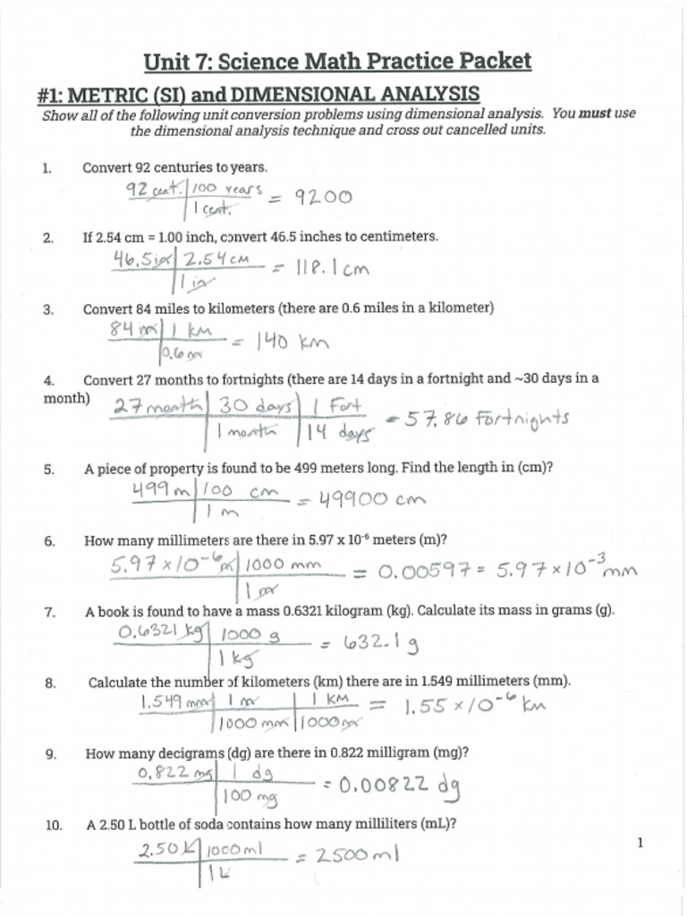 Science Math Practice Packet KEY | PDF