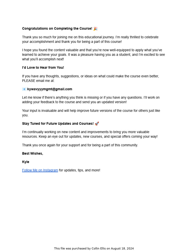 Course Completion Congratulations Note | PDF