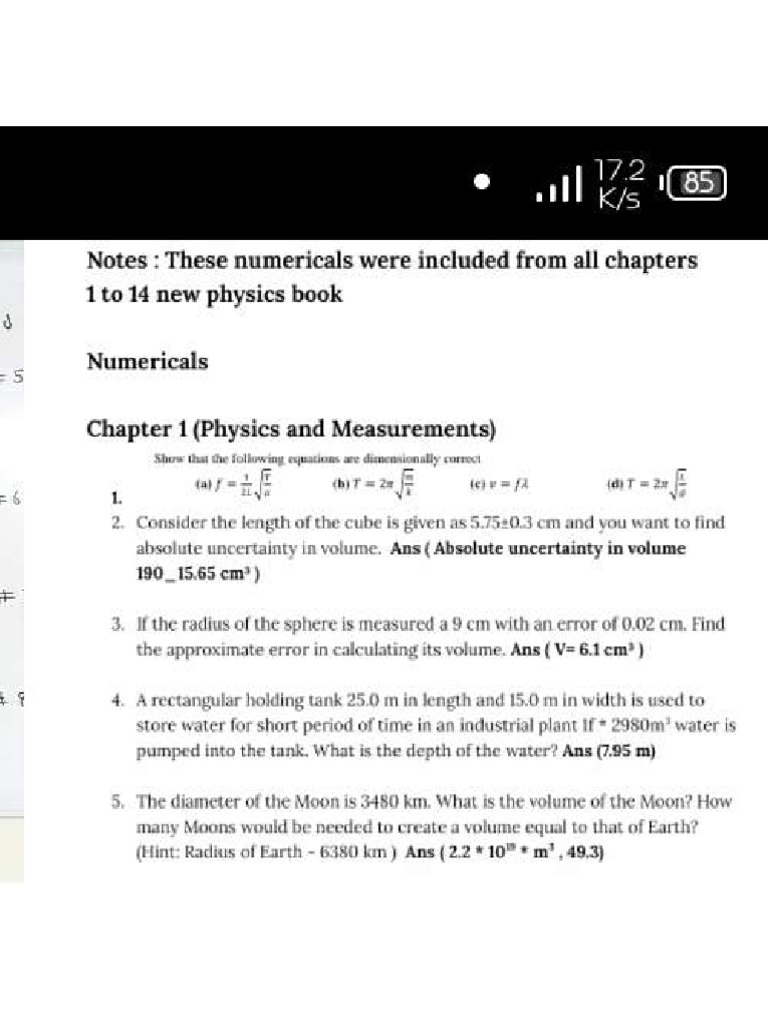 Physics Imp Numericals 1st Year | PDF