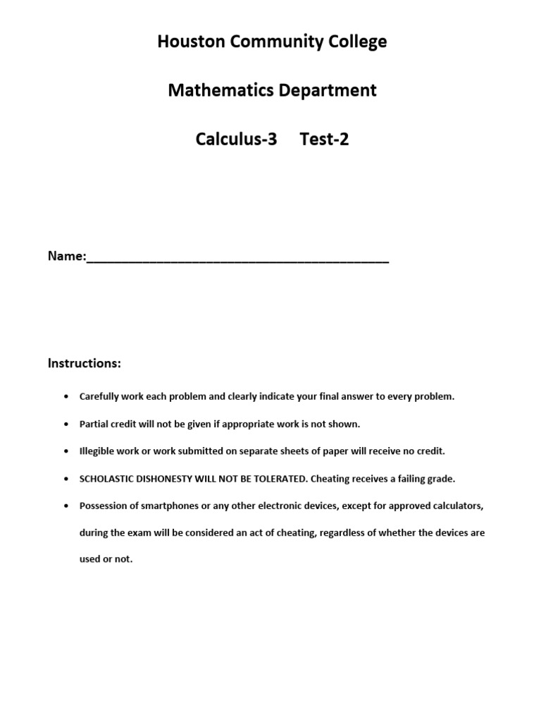 Calculus III 11810 MATH 2415 Test 2 | PDF | Applied Mathematics | Calculus