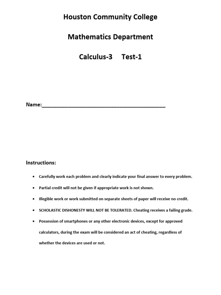Calculus 3 Test 1 Instructions and Problems | PDF | Geometry ...