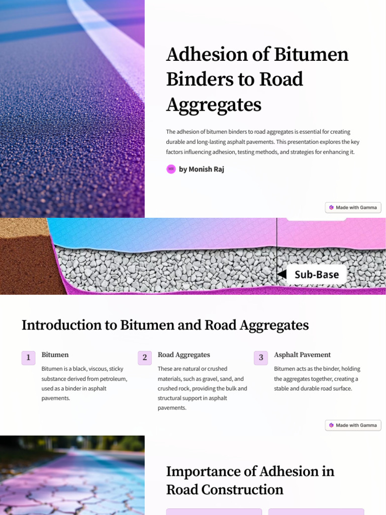 Bitumen-Aggregate Adhesion Guide | PDF | Adhesion | Road Surface