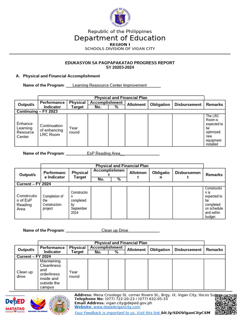 Esp Progress Report 2023-2024 | PDF