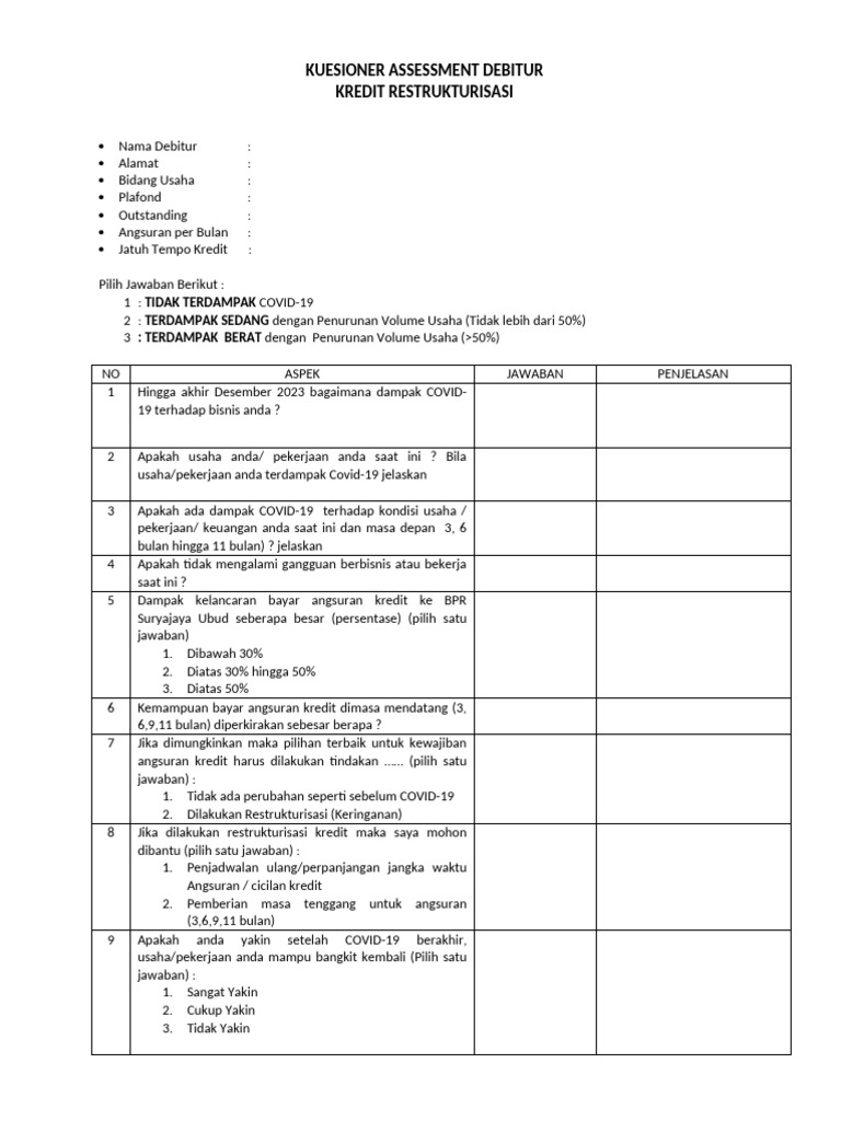 Kuesioner-Assessment-Kredit-Thd-Debitur 2023 | PDF
