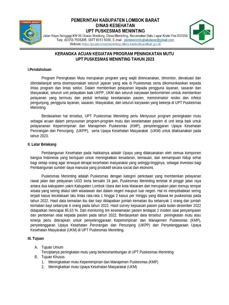 Kak Program Peningkatan Mutu | PDF