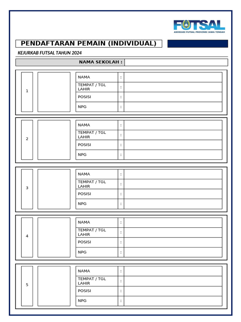 Pendaftaran Pemain Futsal 2024 | PDF