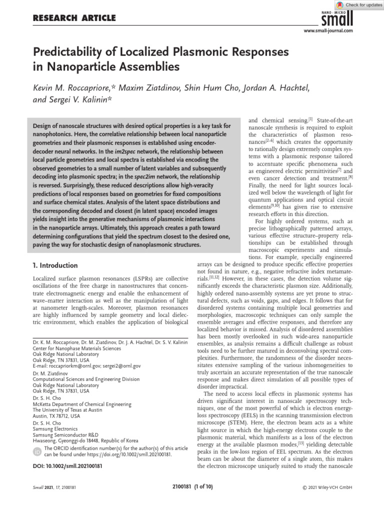 Small - 2021 - Roccapriore - Predictability of Localized Plasmonic ...