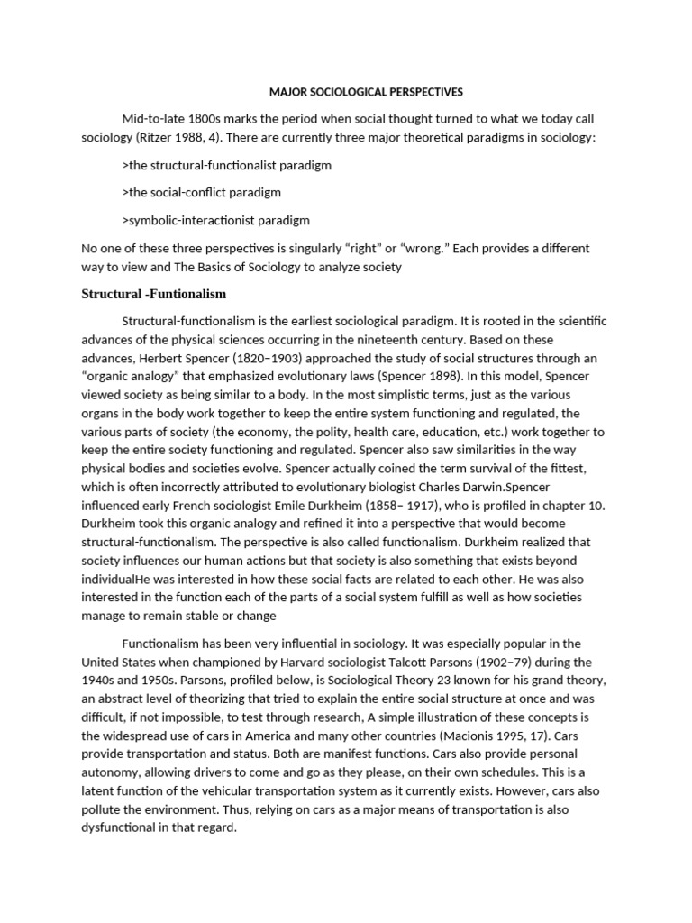 Major Sociological Perspectives | PDF | Sociology | Feminism