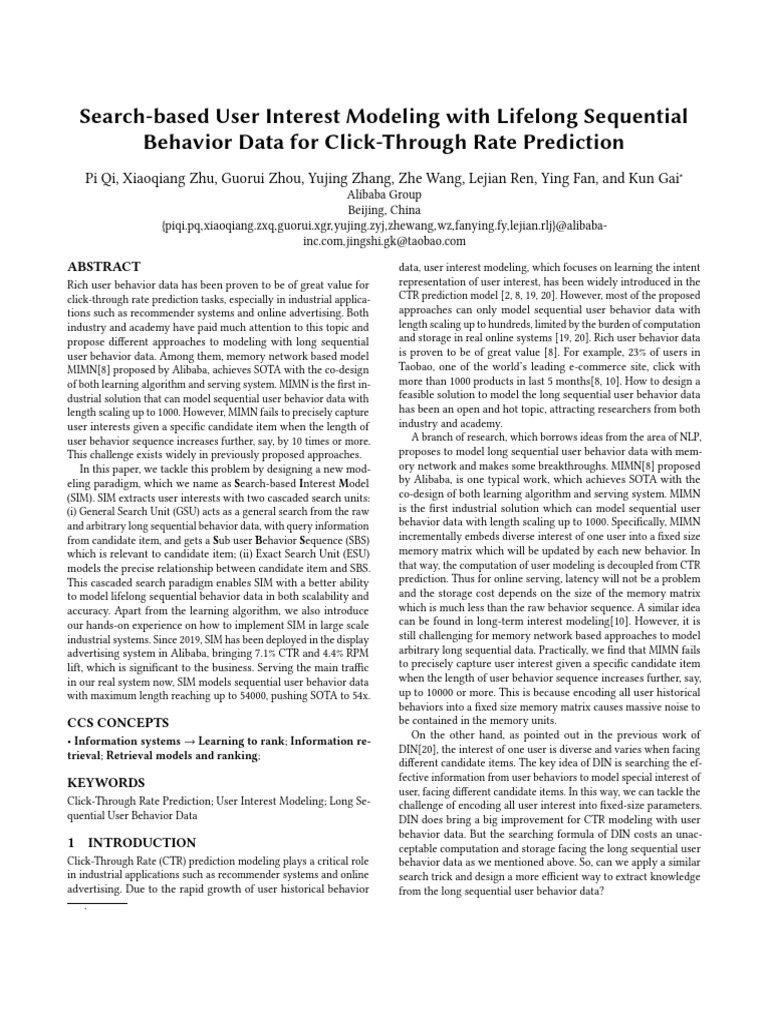 Search-based User Interest Modeling with Lifelong Sequential Behavior ... Search-based User Interest Modeling with Lifelong Sequential Behavior ...