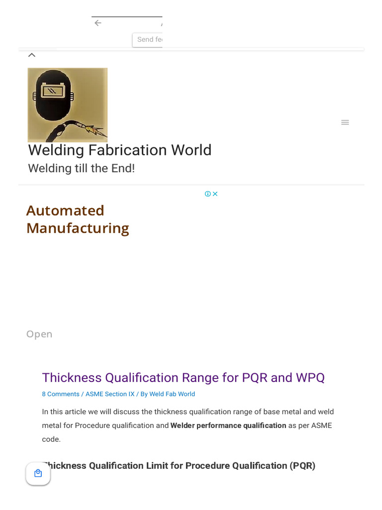Thickness Qualification Range For PQR and WPQ - Welding Fabrication ...