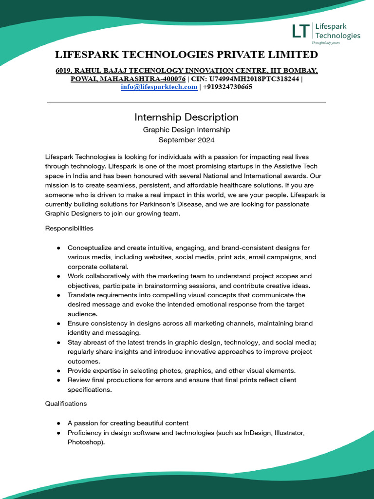 Lifespark Technologies Graphic Design Internship JD | PDF | Graphic Design | Human Communication