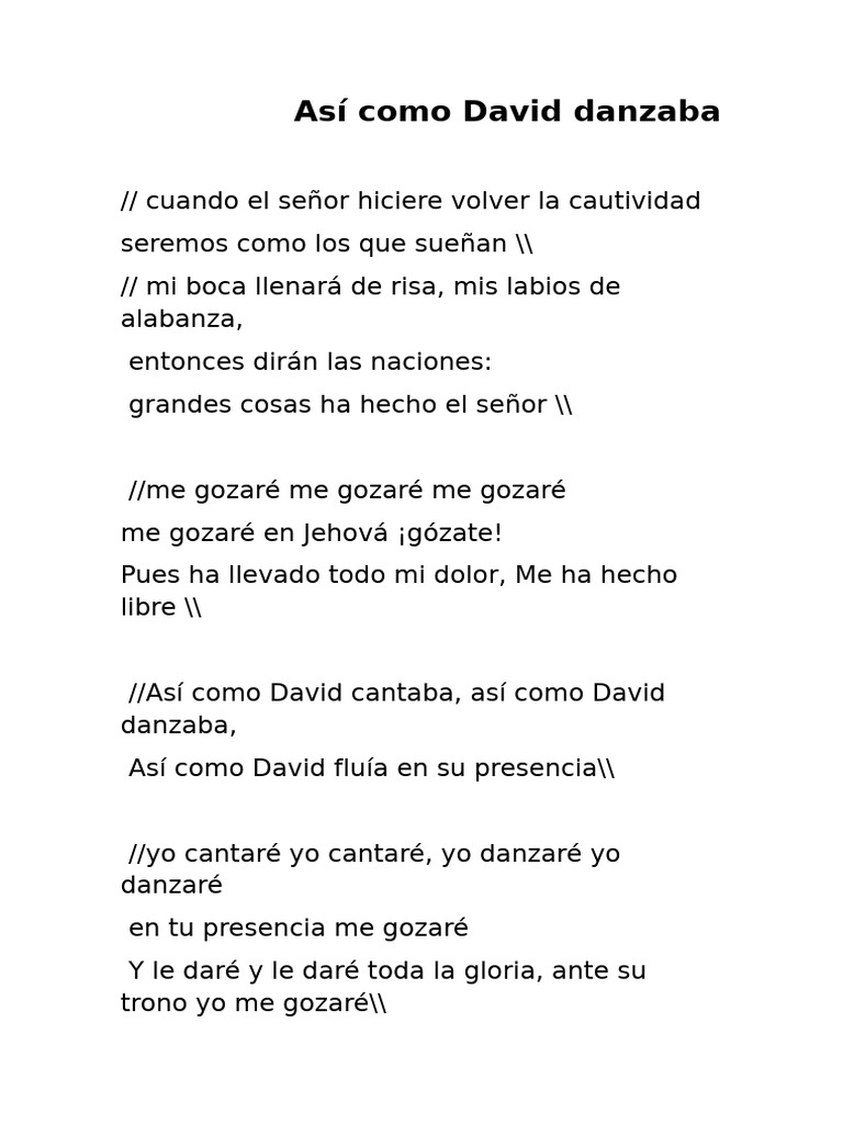 Así como David danzaba: Letra y Alabanza | PDF