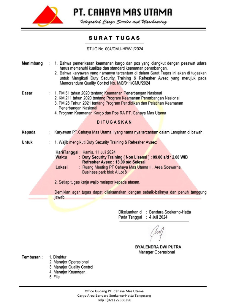 Surat Tugas DST & Refresher Avsec Express Cargo Airlines (3) - 1 | PDF