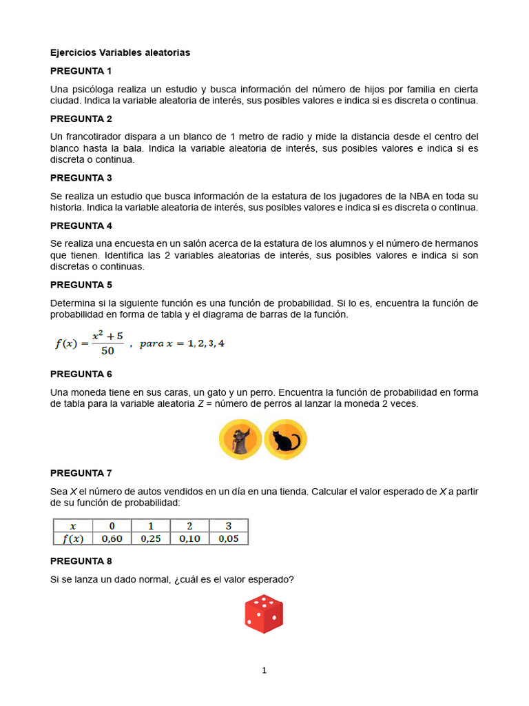 Ejercicios Variables Aleatorias | PDF | Variable aleatoria | Valor esperado