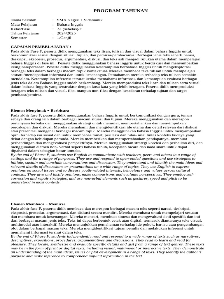 Prota Dan Prosem Fase F 2024-2025 | PDF