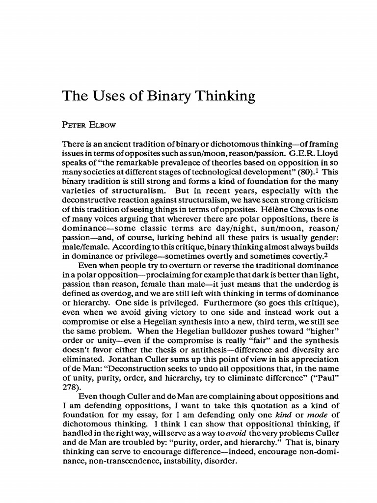 Article - Uses of Binary Thinking | PDF | Thought | Dialectic