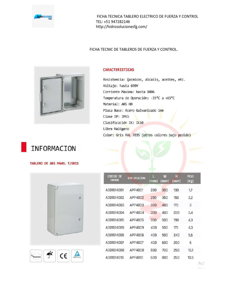 Ficha Técnica Tablero Eléctrico | PDF