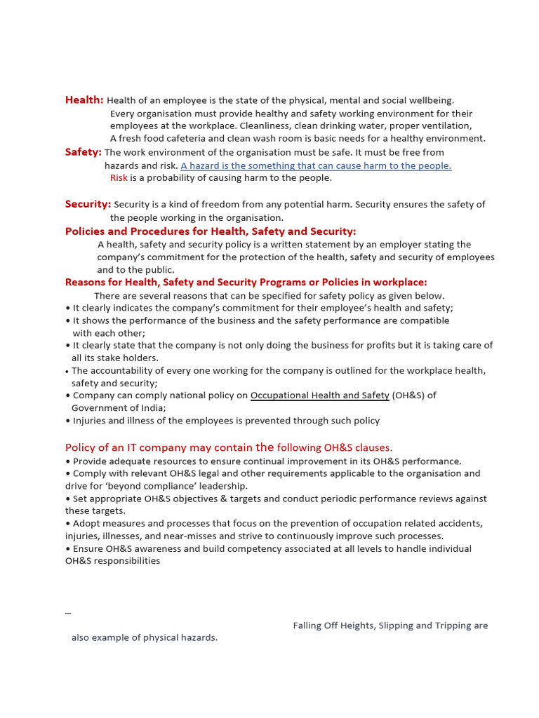 Work Place Safety and Security | PDF | Safety | Occupational Safety And ...