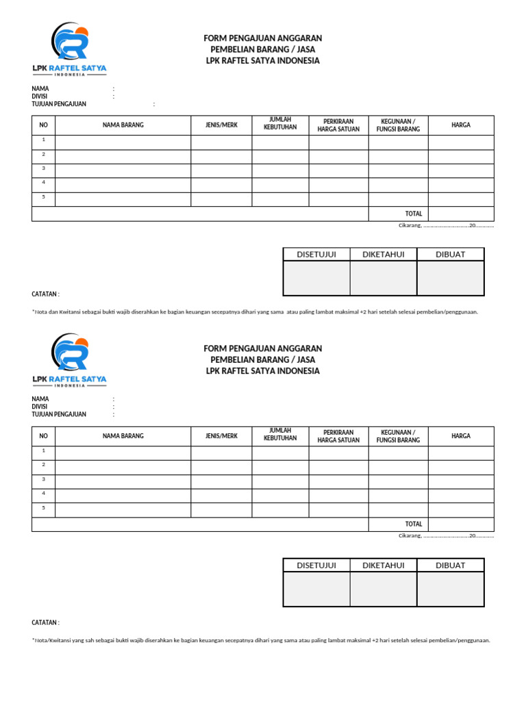 Form Pengajuan Anggaran Harian | PDF