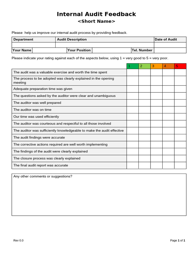 Internal Audit Feedback Form | PDF