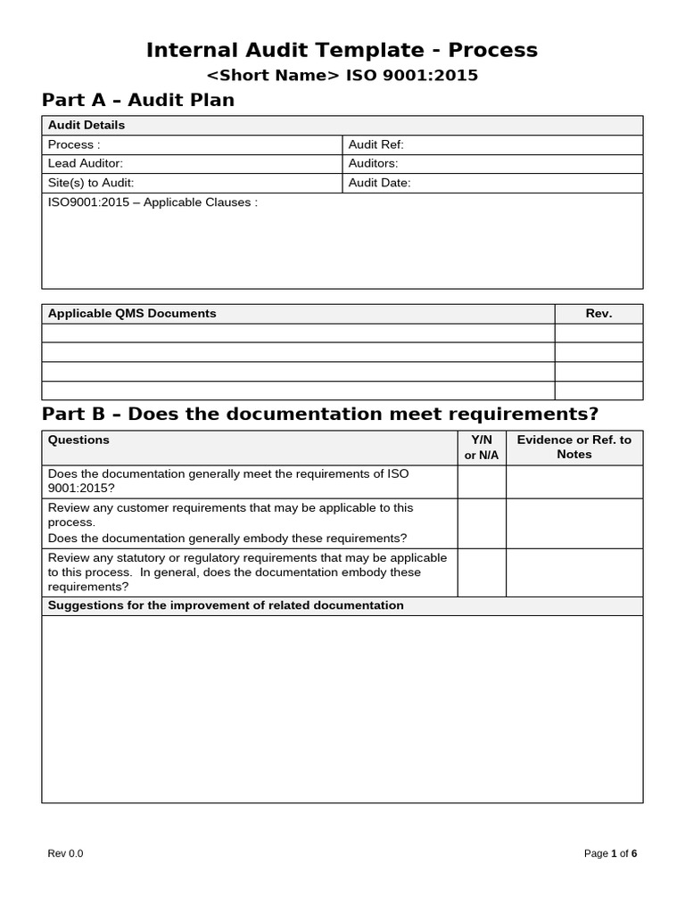 Internal Audit Template - Process | PDF | Audit | Iso 9000